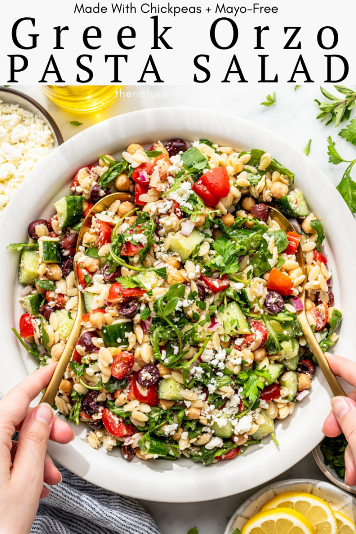 Veggie-Loaded Greek Orzo Pasta Salad with Chickpeas - The Natural Nurturer